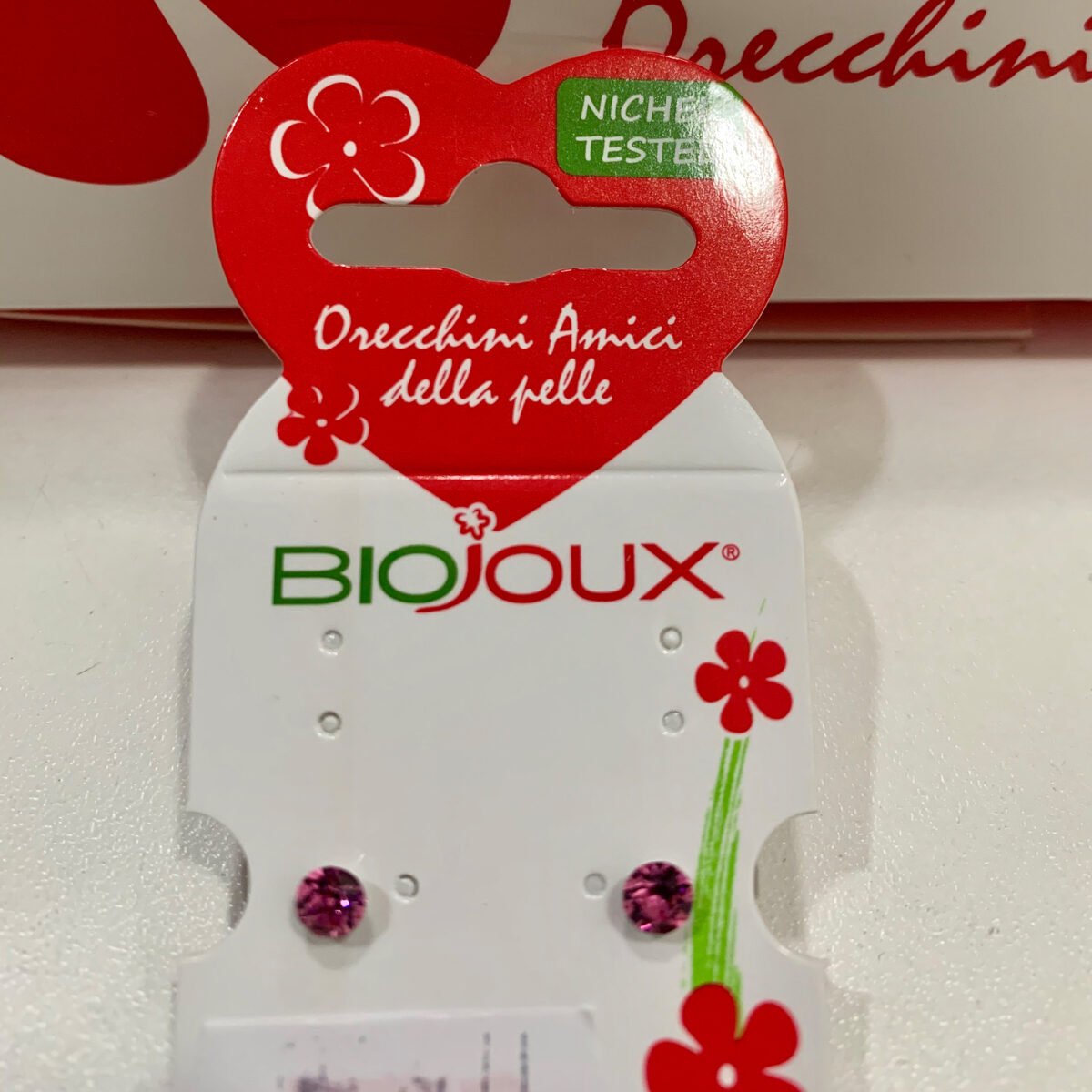 Medicinski uhani Swarovski kristal Biojoux roza - Lekarna Mačkovec