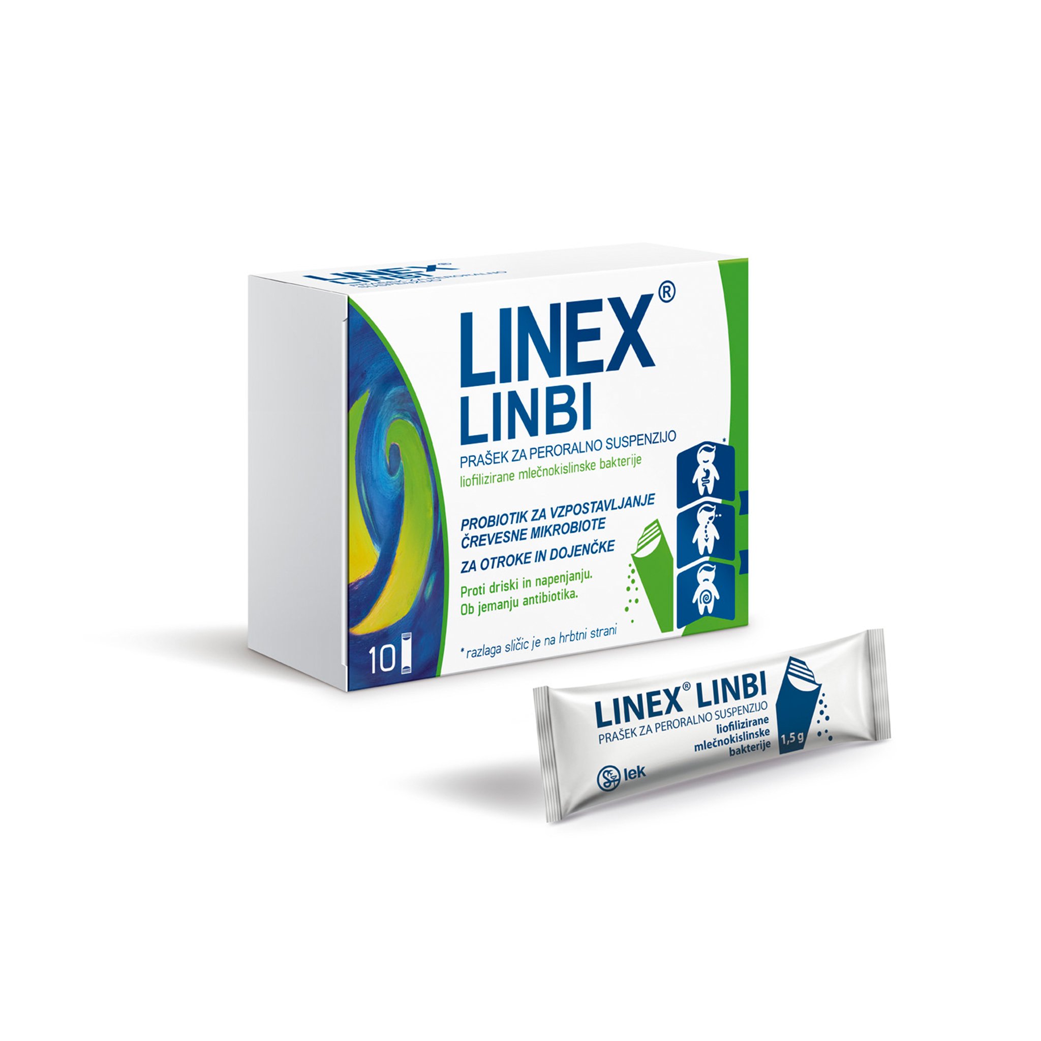 Linex Linbi mikroorganizmi za otroke, 10 x 1,5 g - Lekarna Mačkovec