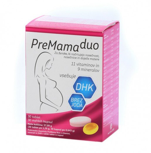 PreMama Duo, 30 tablet + 30 mehkih kapsul - Lekarna Mačkovec